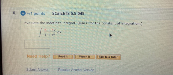 Solved 6. -11 points SCalcET8 5.5.045. Evaluate the | Chegg.com