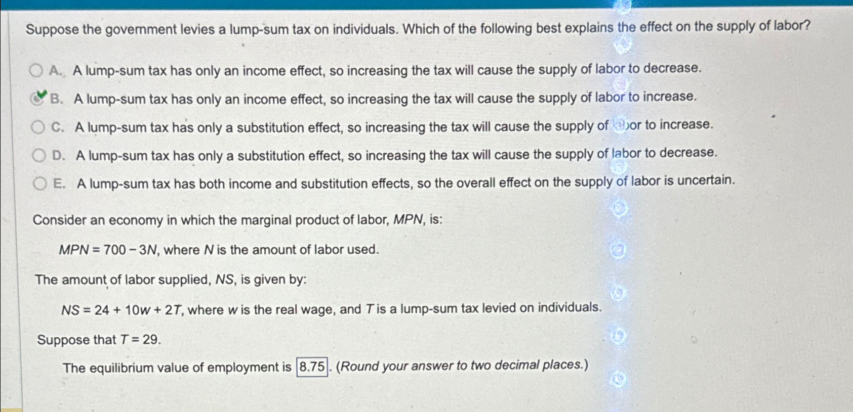 Solved Suppose the government levies a lump-sum tax on | Chegg.com