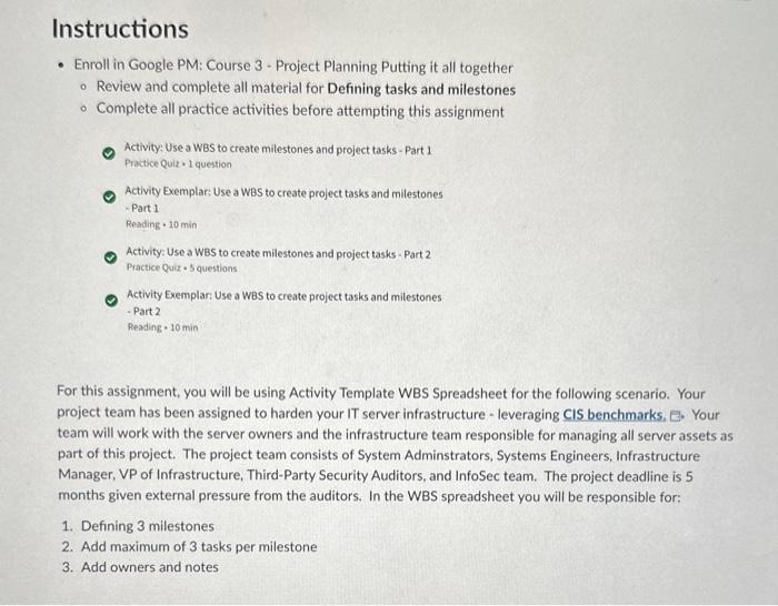 Solved - Enroll in Google PM: Course 3 - Project Planning | Chegg.com