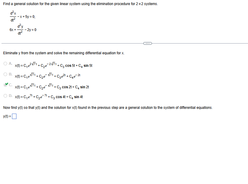 Find a general solution for the given linear system | Chegg.com