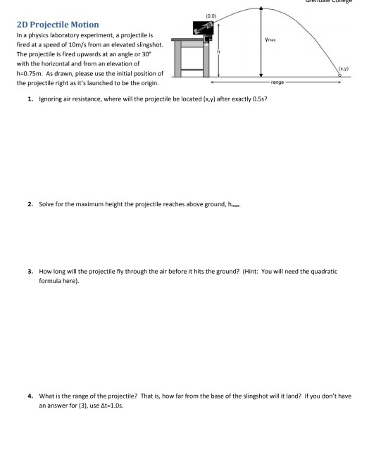 Solved be 100) 2D Projectile Motion In a physics laboratory | Chegg.com