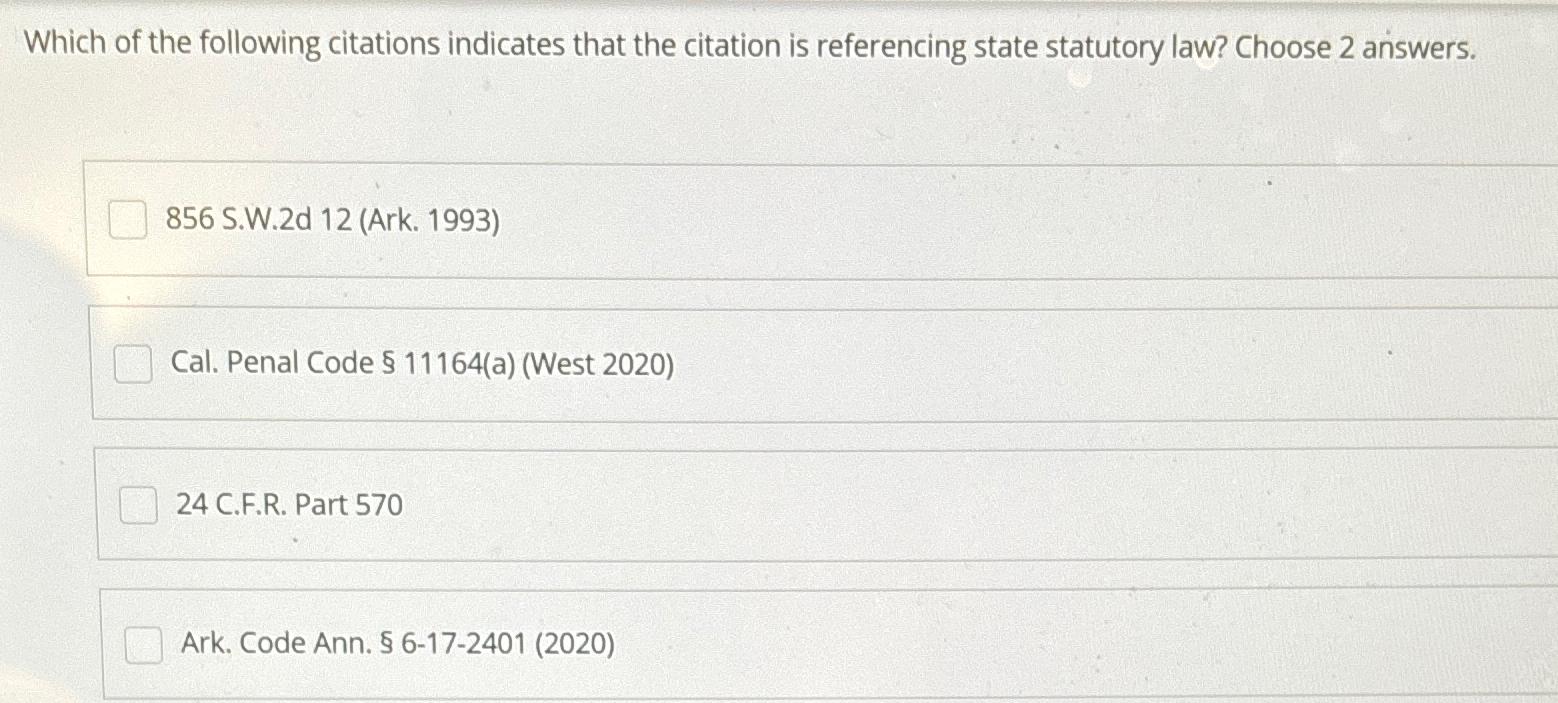 Solved Which of the following citations indicates that the | Chegg.com