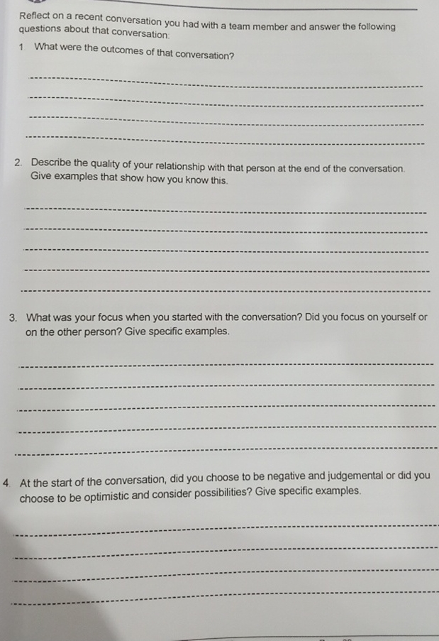 Solved Reflect on a recent conversation you had with a team | Chegg.com