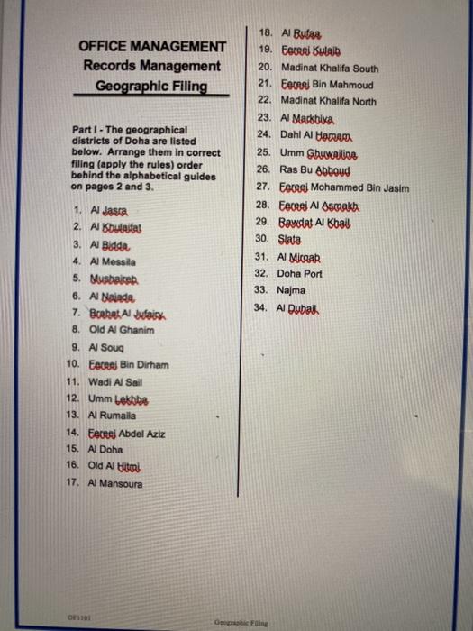 Solved OFFICE MANAGEMENT Records Management Geographic | Chegg.com