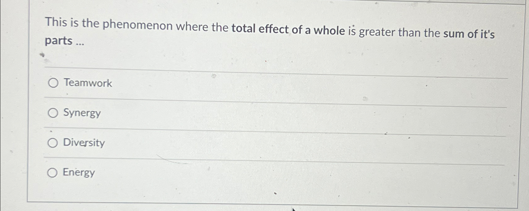 Solved This is the phenomenon where the total effect of a | Chegg.com