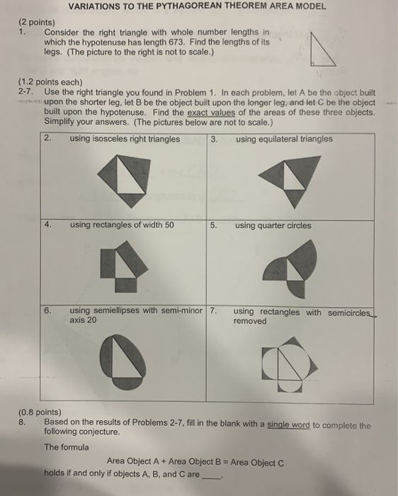 Solved VARIATIONS TO THE PYTHAGOREAN THEOREM AREA MODEL (2 | Chegg.com