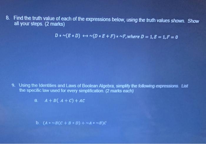 Solved 8. Find the truth value of each of the expressions | Chegg.com