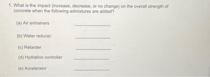 Solved 1. What is the impact (increase, decrease, or no | Chegg.com