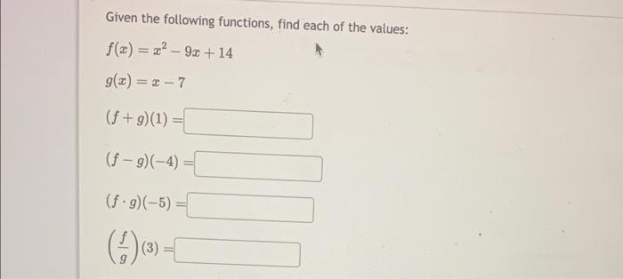 Solved Given the following functions, find each of the | Chegg.com