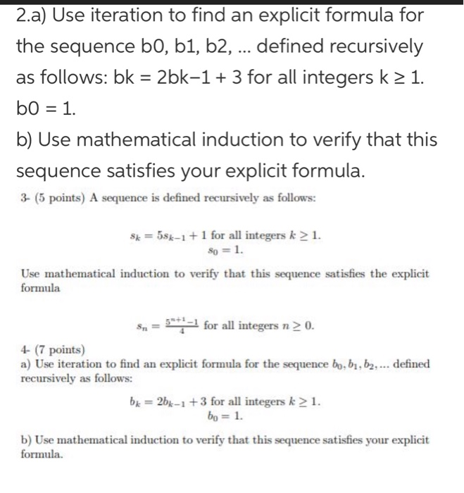 Solved 2.a) Use iteration to find an explicit formula for | Chegg.com