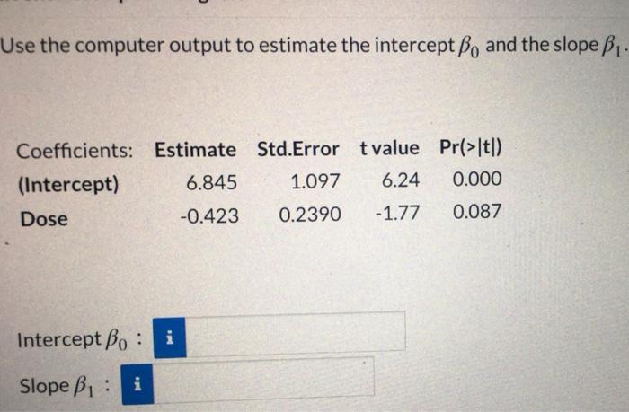 Solved Use the computer output to estimate the intercept ßo | Chegg.com