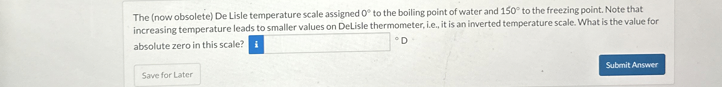 Solved The (now obsolete) ﻿De Lisle temperature scale | Chegg.com