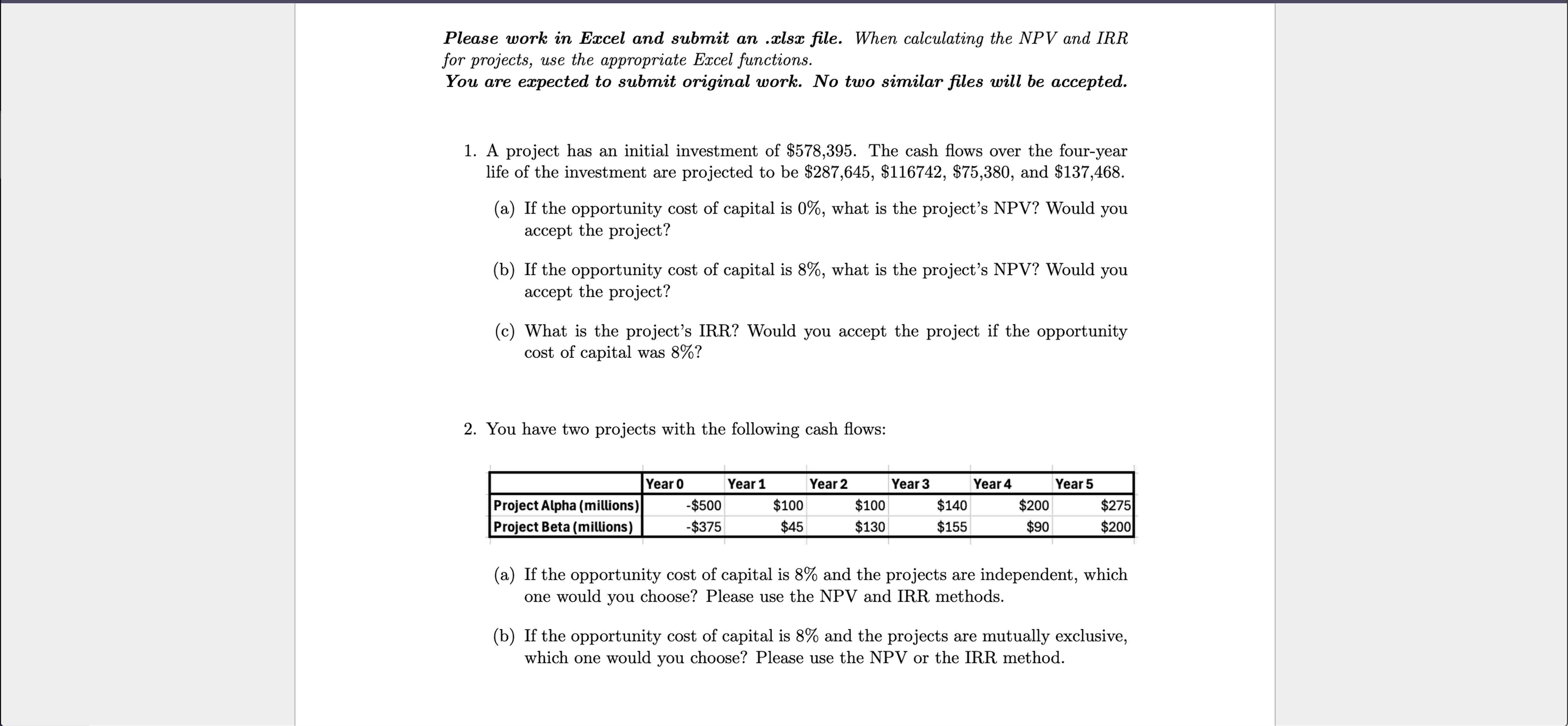 Solved Assignment 6 - ﻿Investment Decision CriteriaPlease | Chegg.com