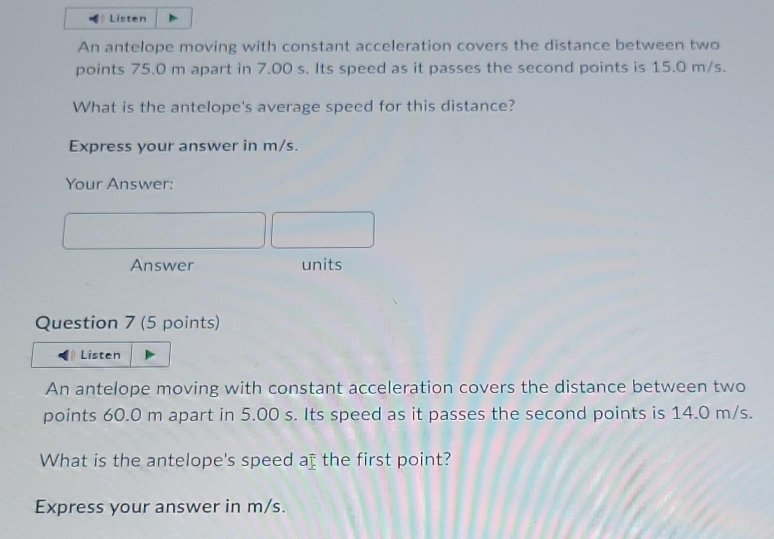 Solved An Antelope Moving With Constant Acceleration Covers