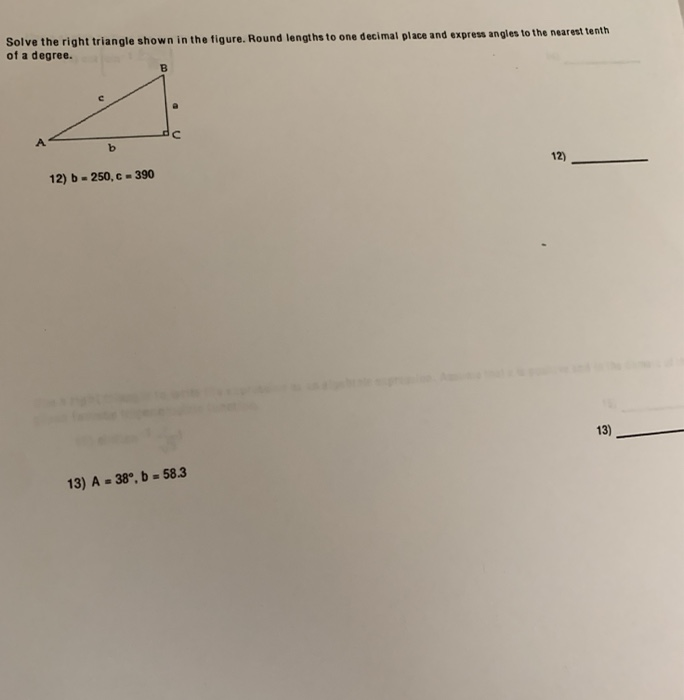 Solved Solve the right triangle shown in the figure. Round | Chegg.com