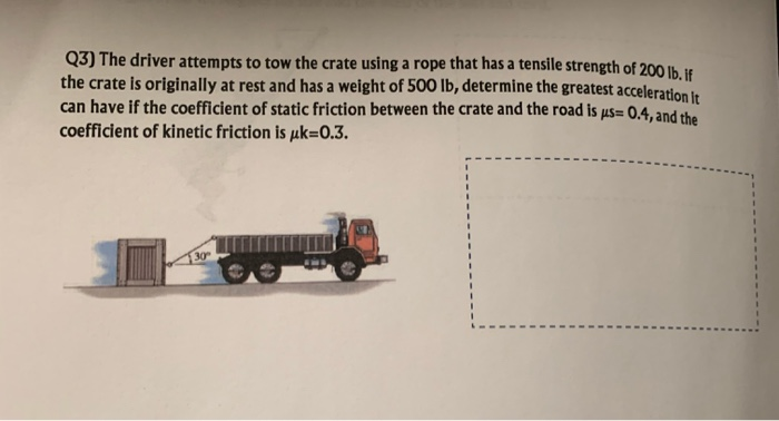 Solved Q3) The driver attempts to tow the crate using a rope | Chegg.com