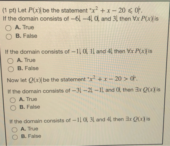 Solved (1 pt) The domain of discourse for this problem | Chegg.com