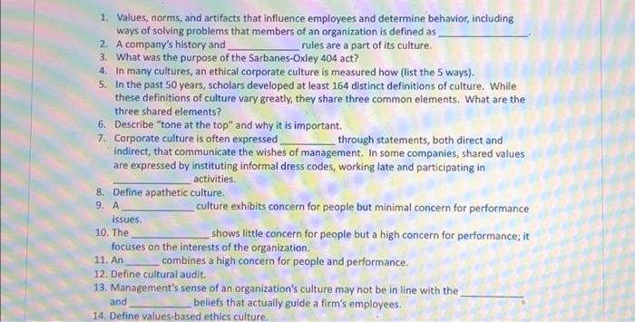 Solved 1. Values, norms, and artifacts that influence | Chegg.com