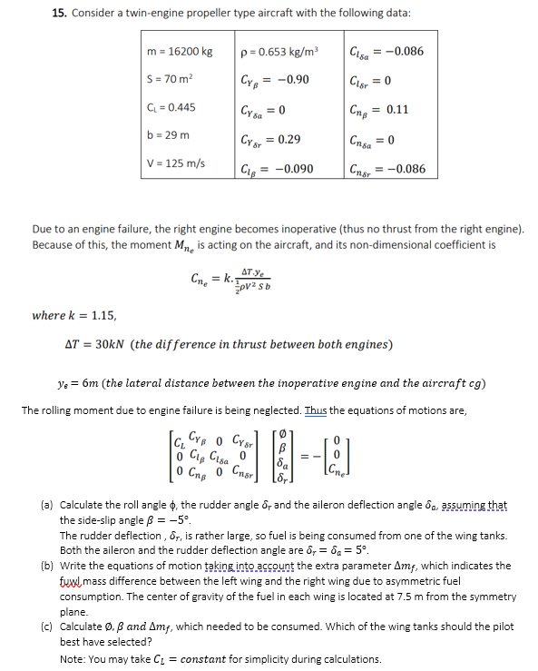 Solved Consider a twin-engine propeller type aircraft with | Chegg.com