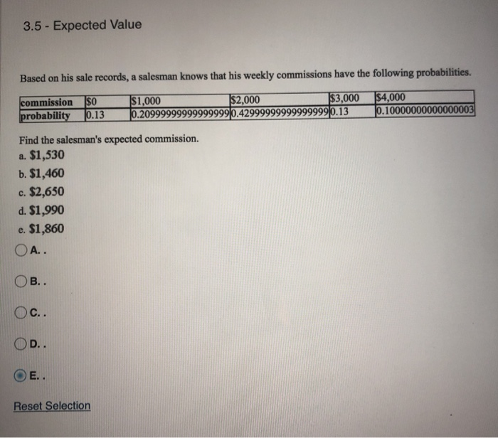 Solved 3.5 - Expected Value Based on his sale records, a | Chegg.com