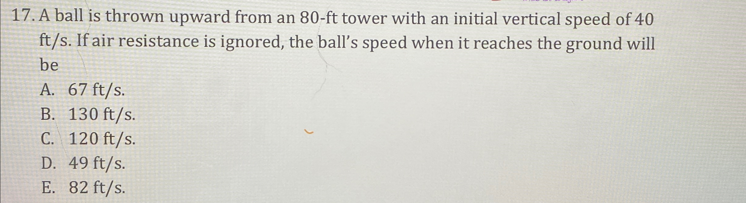 Solved A ball is thrown upward from an 80-ft ﻿tower with an | Chegg.com