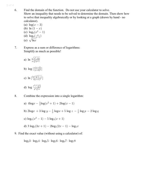 Solved 6. Find the domain of the function. Do not use your | Chegg.com