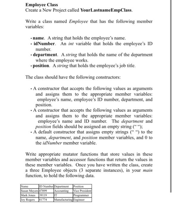 Solved Employee Class Create a New Project called | Chegg.com