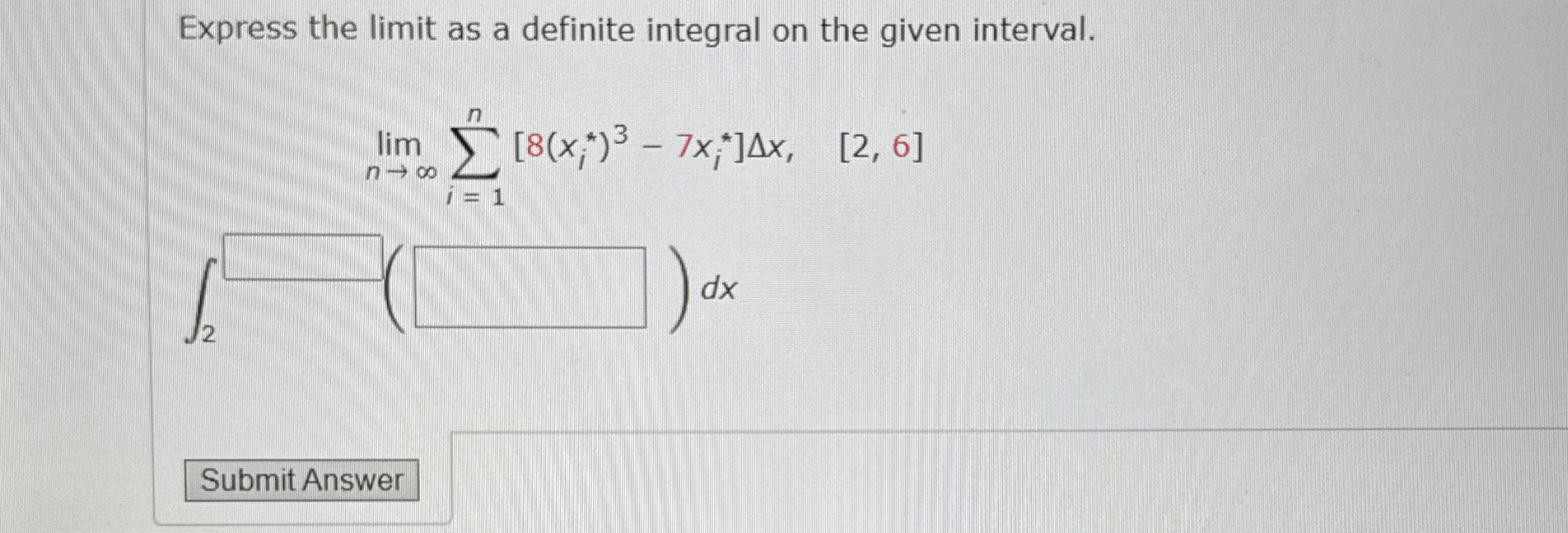 Solved by an EXPERT Express the limit as a definite integral on the given | Chegg.com