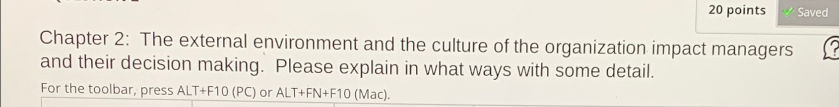 Solved Chapter 2: The external environment and the culture | Chegg.com