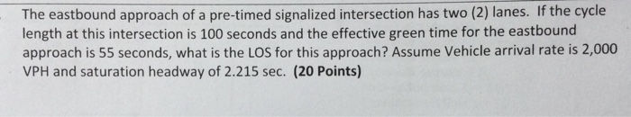 Solved The eastbound approach of a pre-timed signalized | Chegg.com Solved The eastbound approach of a pre-timed signalized | Chegg.com