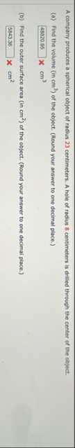 Solved A company produces a spherical object of radius 23 | Chegg.com