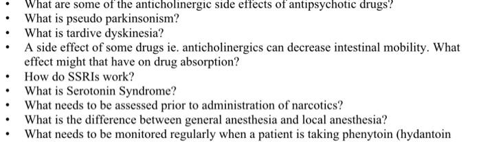 Solved What Are Some Of The Anticholinergic Side Effects 7084