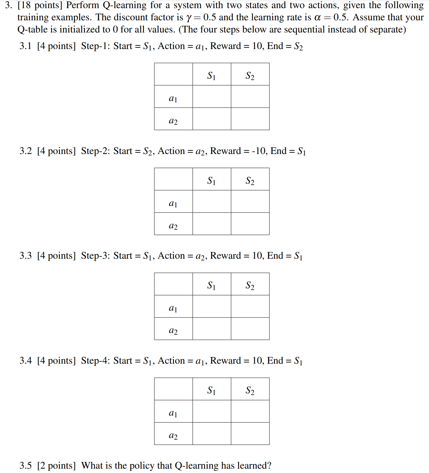 Solved [18 ﻿points] ﻿Perform Q-learning for a system with | Chegg.com