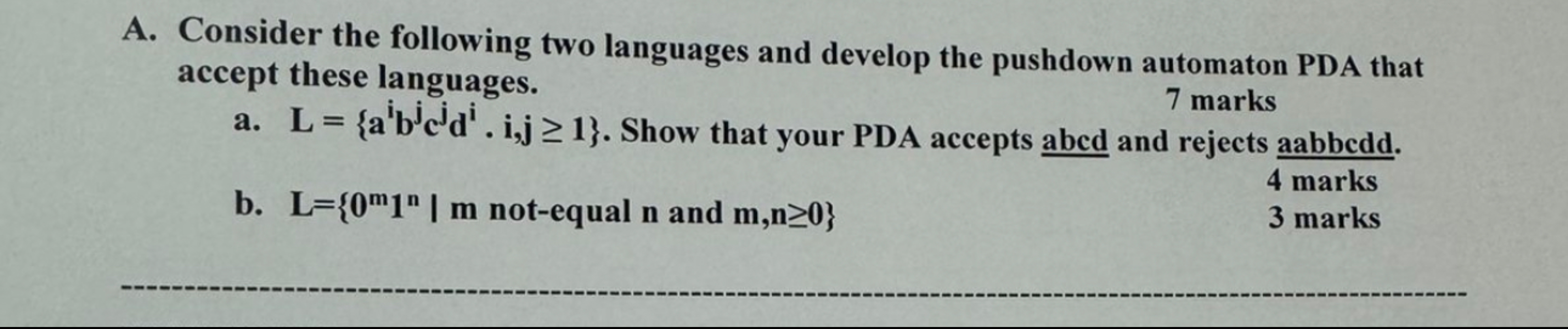 Solved A. ﻿Consider the following two languages and develop | Chegg.com