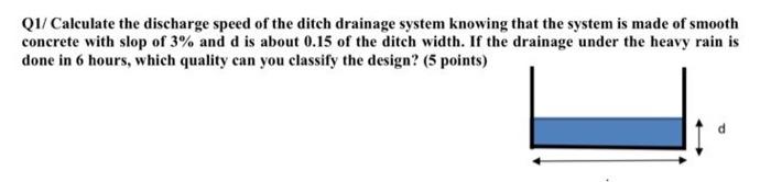 Solved Q1/ Calculate the discharge speed of the ditch | Chegg.com