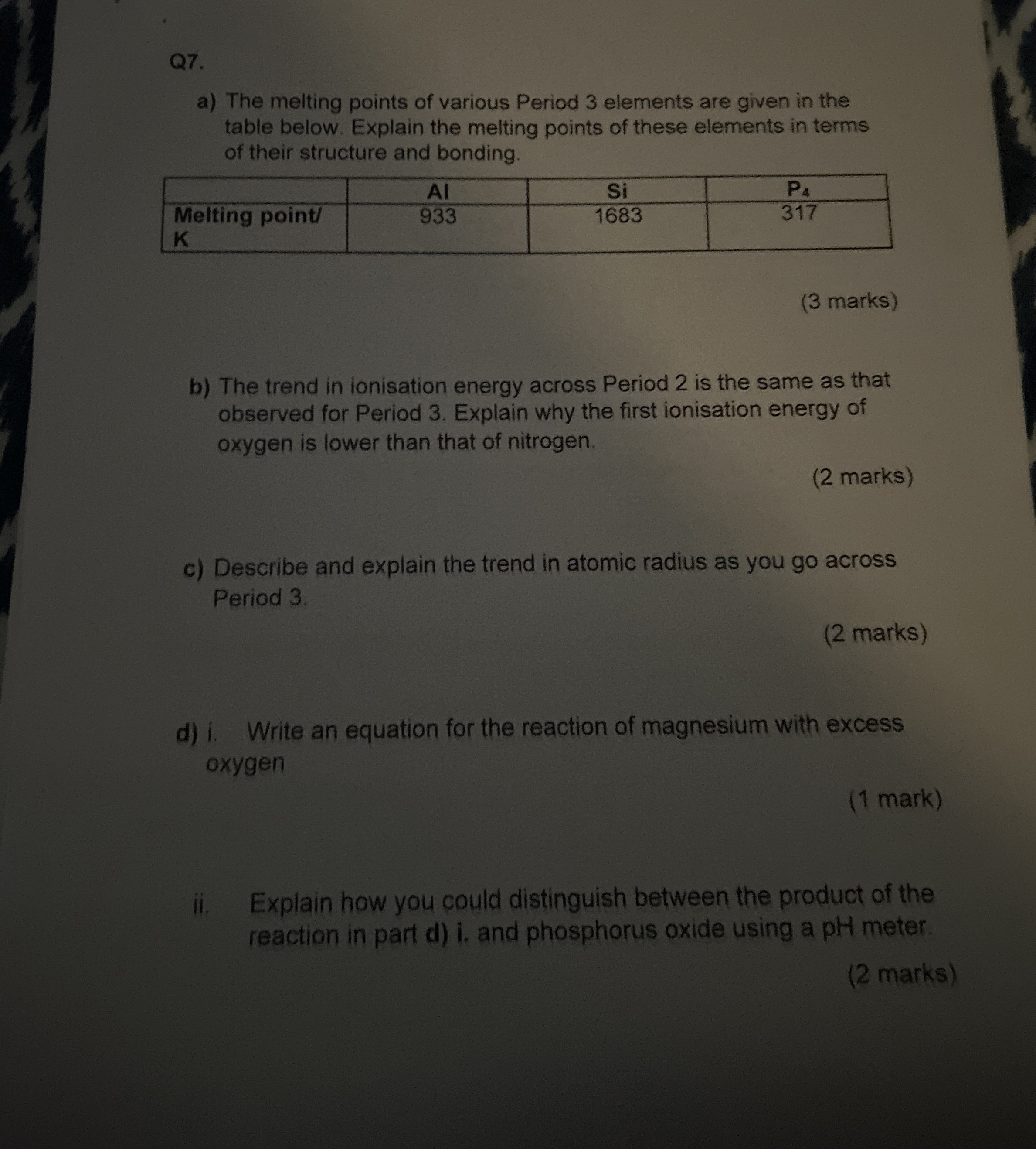 Solved Q7.a) ﻿The melting points of various Period 3 | Chegg.com