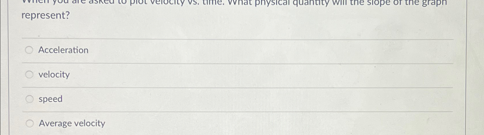 Solved represent?AccelerationvelocityspeedAverage velocity | Chegg.com