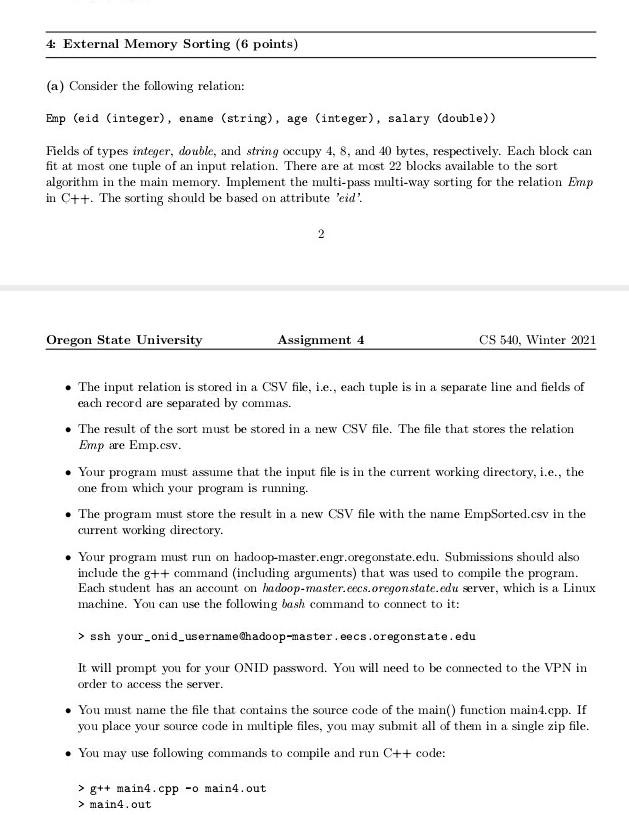 4: External Memory Sorting (6 points) (a) Consider | Chegg.com
