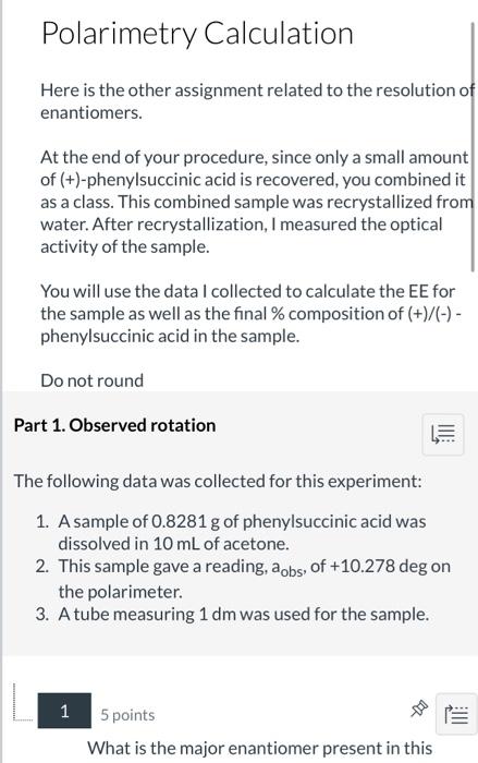 Solved return Submit 15 points Part 2. Enantiomeric Excess | Chegg.com