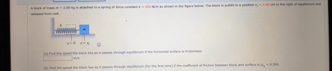 Solved released from rest. (a) ﻿Find the speed the block has | Chegg.com