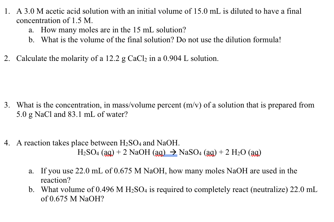 Solved A 3.0M ﻿acetic acid solution with an initial volume | Chegg.com