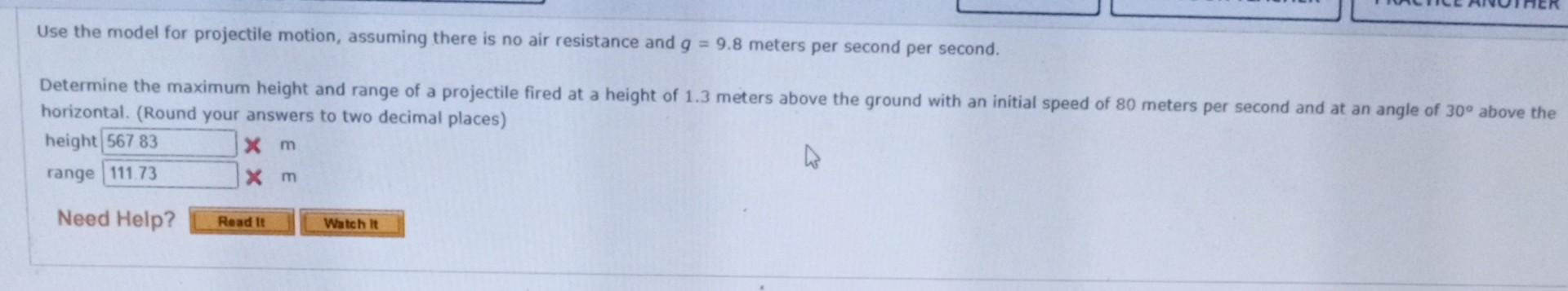 Solved Use the model for projectile motion, assuming there | Chegg.com