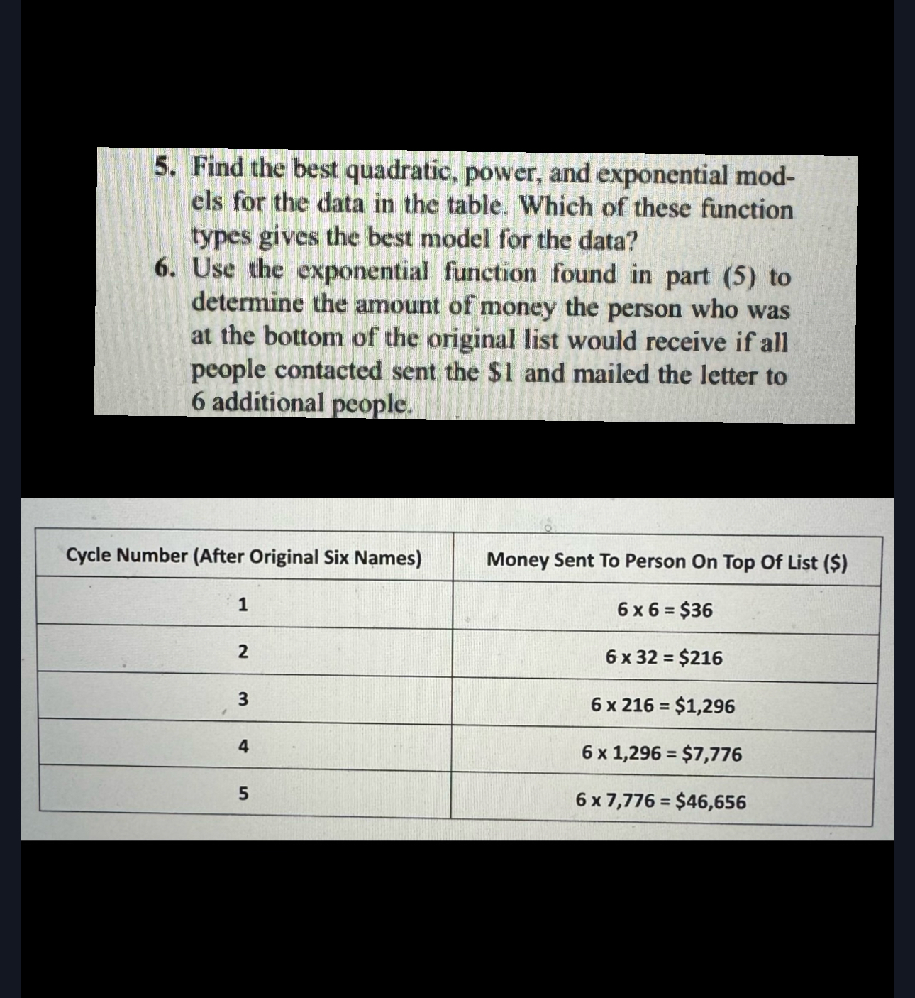Solved 5. ﻿Find the best quadratic, power, and exponential | Chegg.com