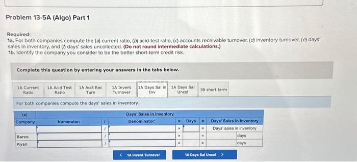 Solved Required information Problem 13-5A (Algo) Comparative | Chegg.com