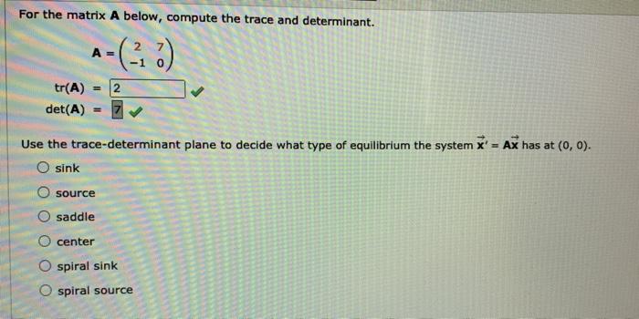 Solved For the matrix A below, compute the trace and | Chegg.com