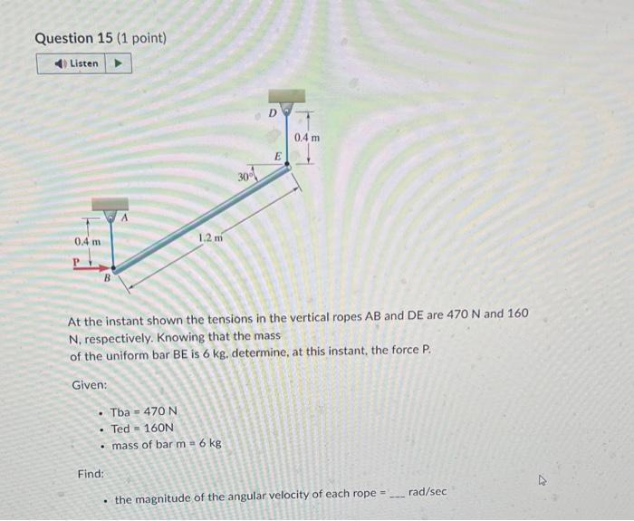 Solved At the instant shown the tensions in the vertical | Chegg.com