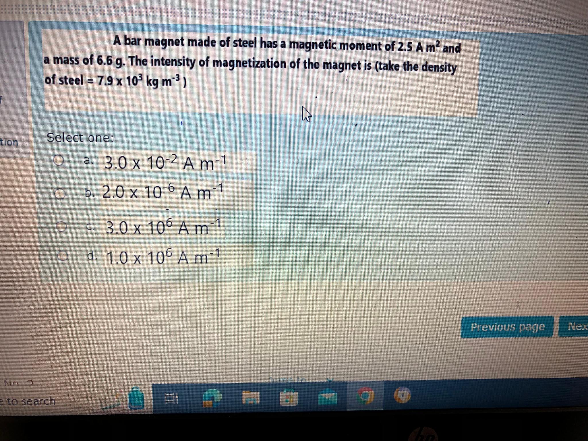 Solved A bar magnet made of steel has a magnetic moment of | Chegg.com