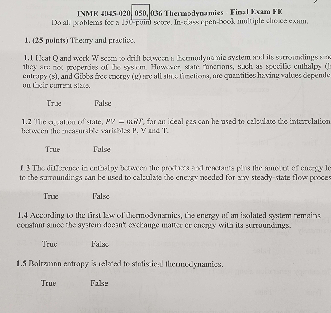 Solved INME 4045-020, 050, 036 ﻿Thermodynamics - ﻿Final Exam | Chegg.com