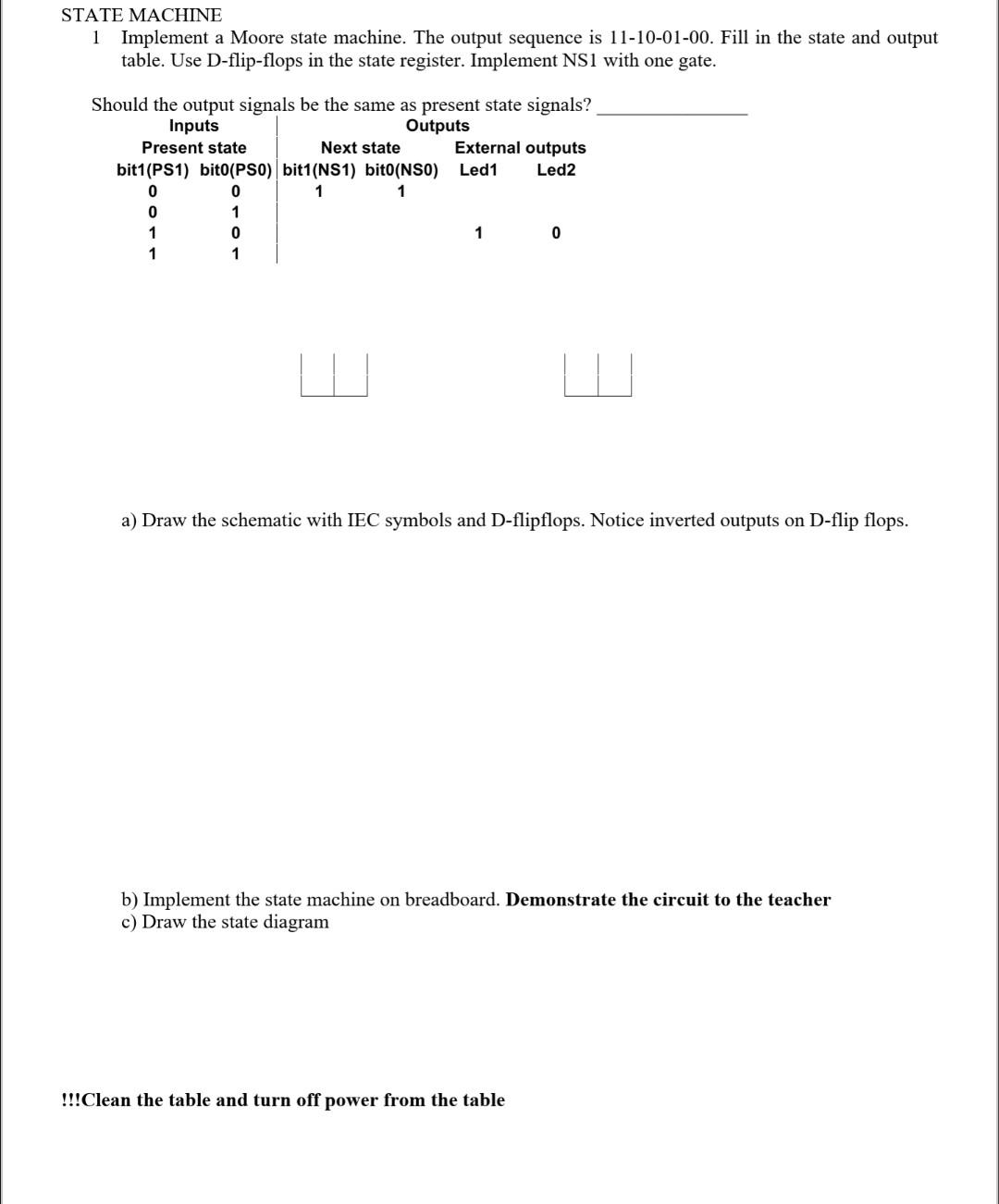 STATE MACHINE 1 Implement a Moore state machine. The | Chegg.com