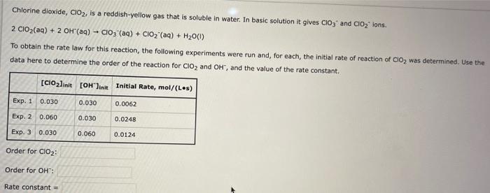 Solved Chlorine dioxide, ClO2, is a reddish-yellow gas that | Chegg.com